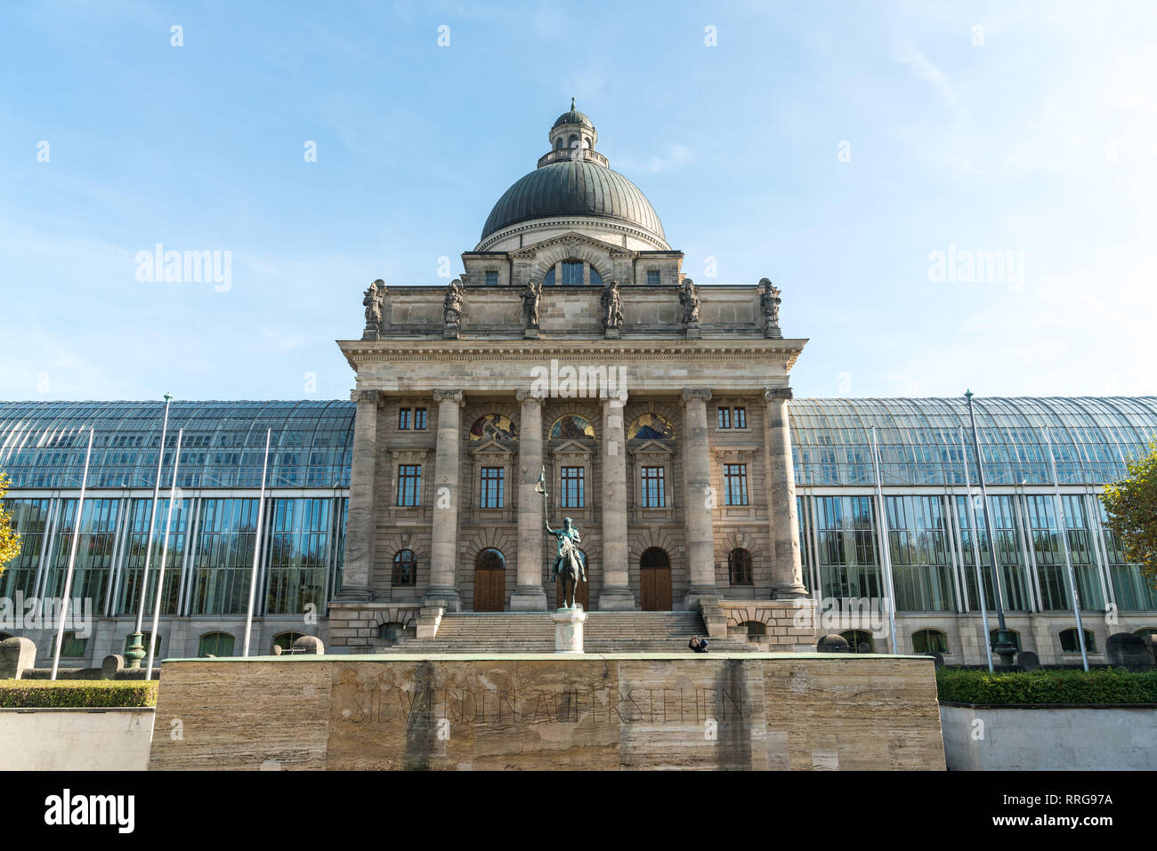 view of famous State chancellery - Staatskanzlei with war memorial in ...