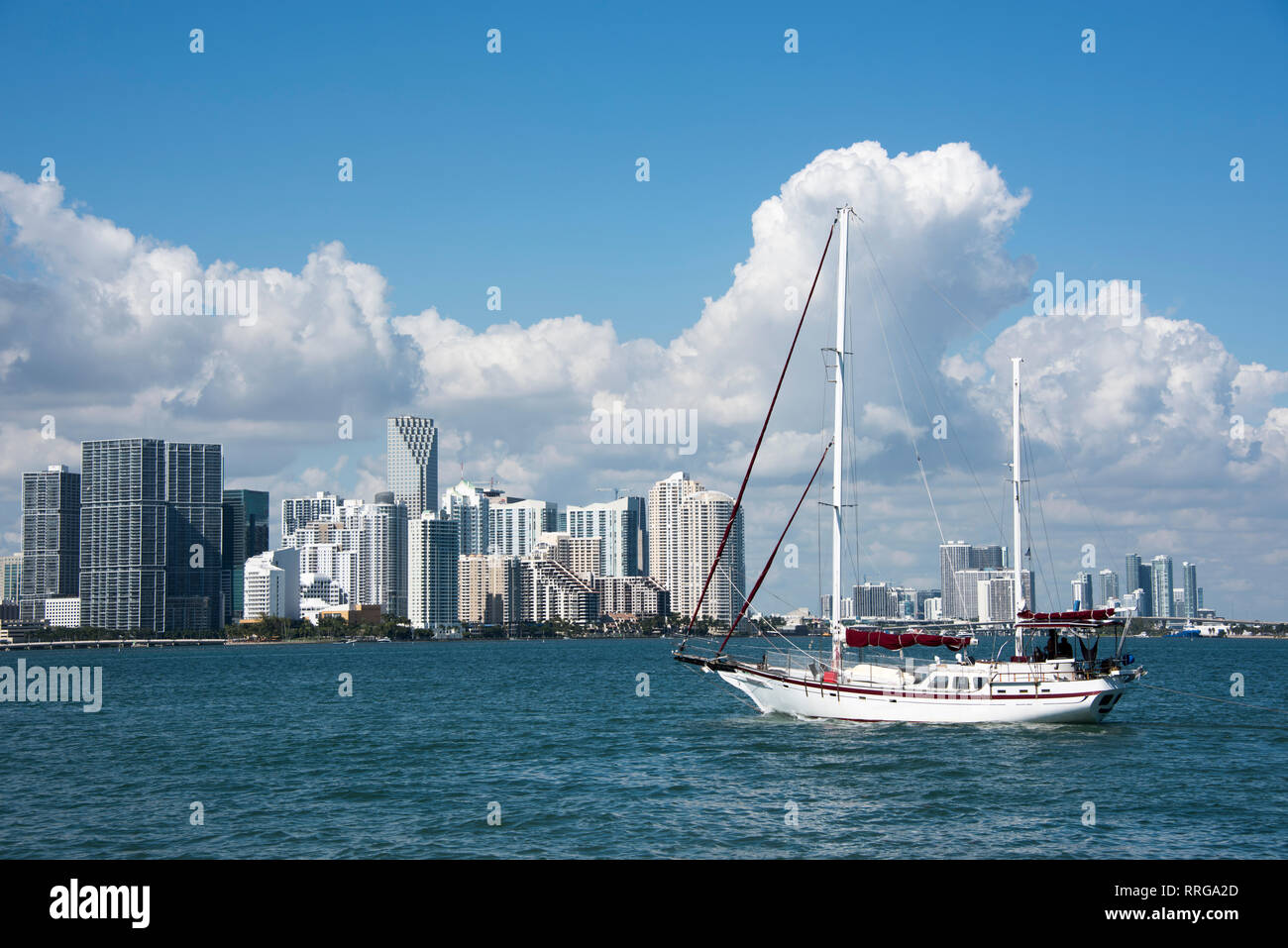 View across the bay to Downtown Miami skyline, Florida, United States ...