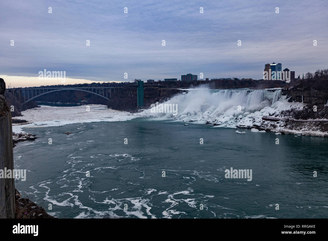 Winter frozen view at the Rainbow bridge, steel arch bridge connecting ...