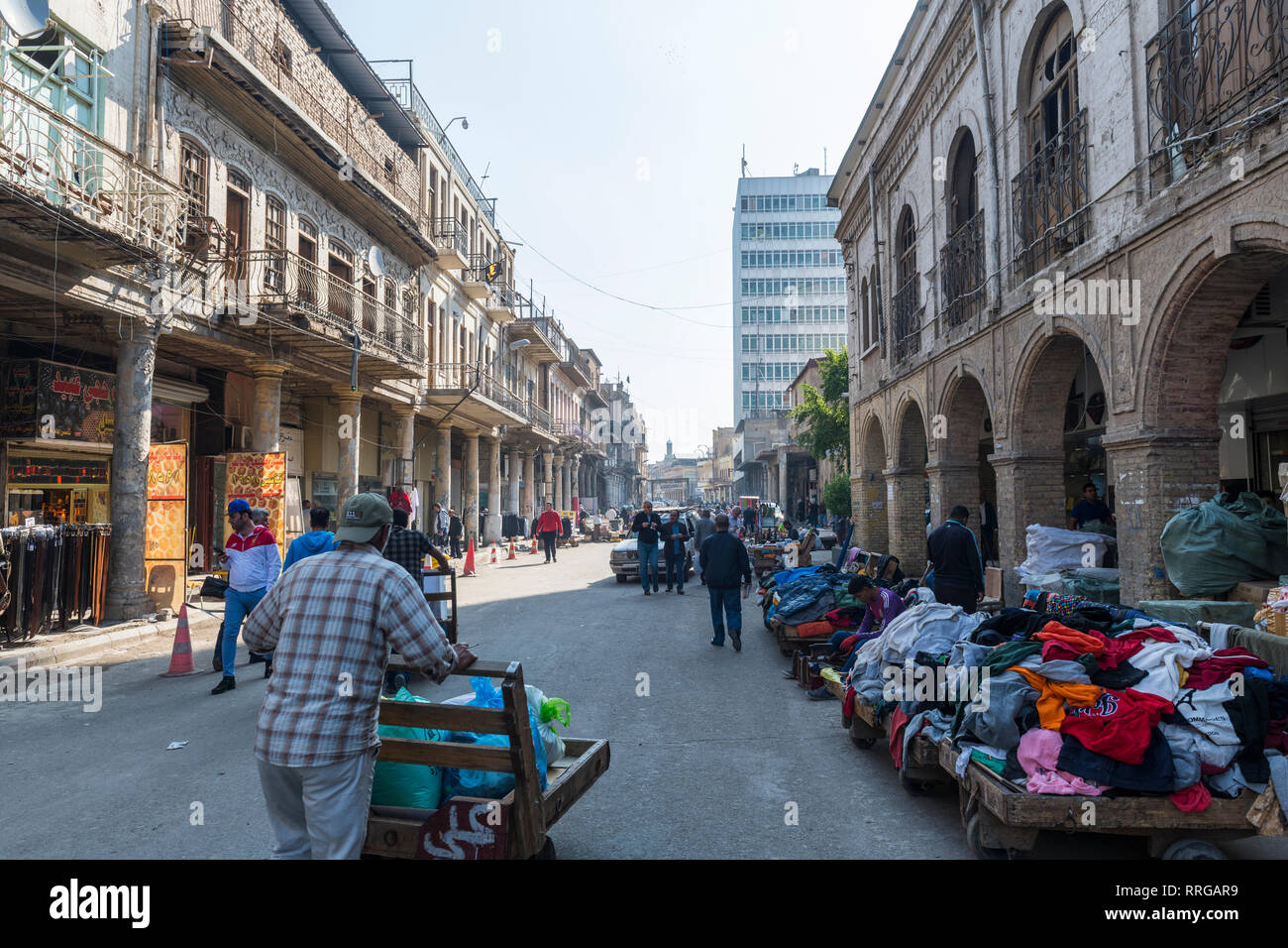 Historic colonial buildings, Al Rasheed Street, Baghdad, Iraq, Middle ...