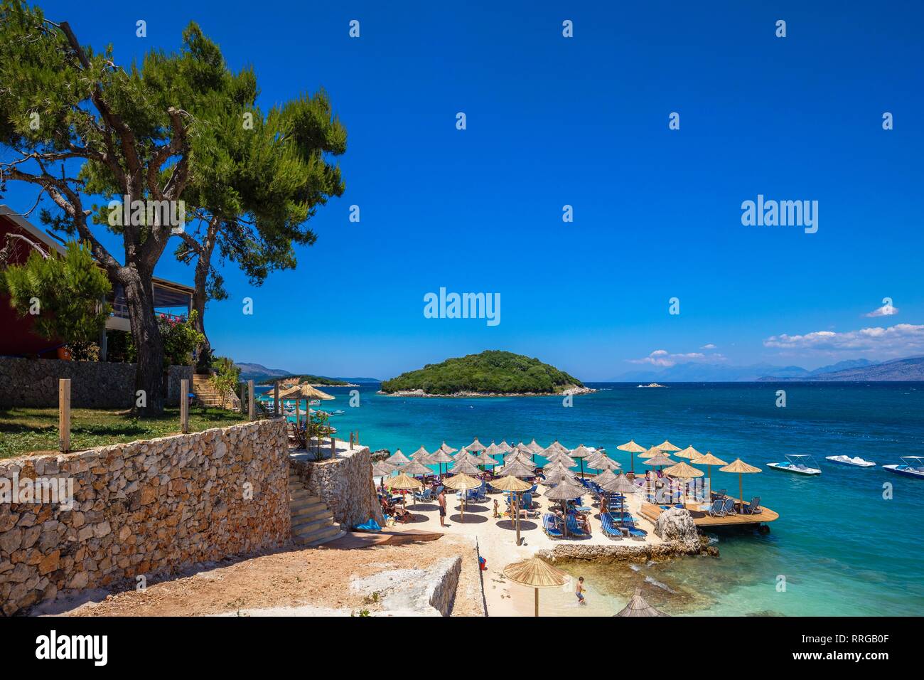 Tre Ishujt Beach, Ksamil, South coast, Albania, Europe Stock Photo - Alamy