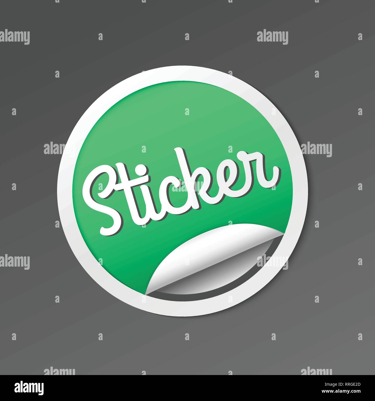 Paper sticker with peel off corner. Vector green blank banner or circle ...