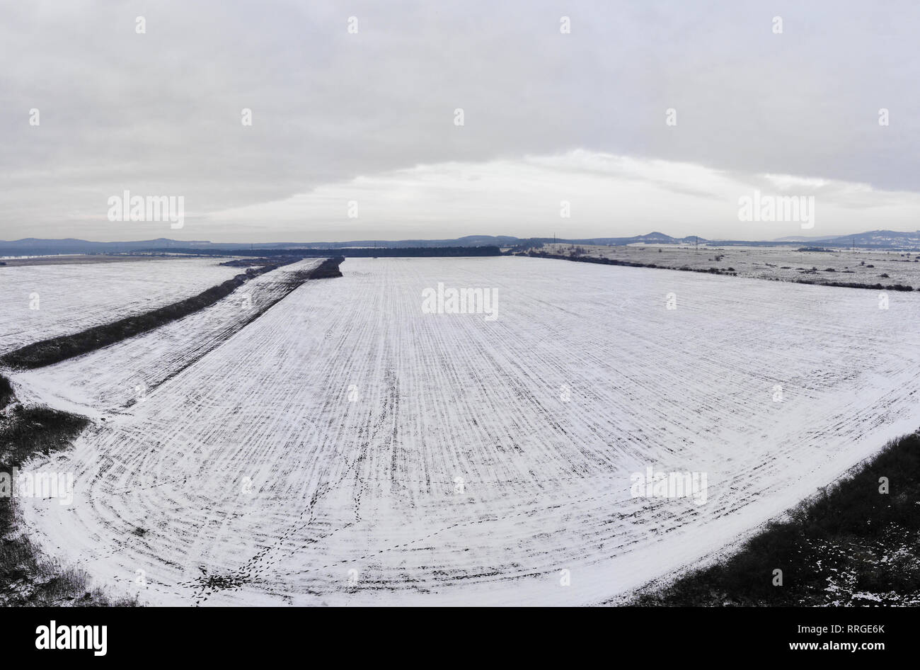 Aerial winter landscape from a snowy field in Hungary Stock Photo - Alamy