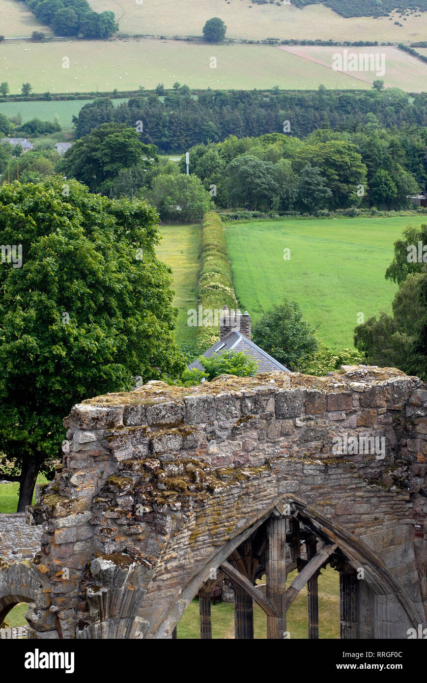 Religious and cultural tourism: Panoramic view from Melrose Abbey ...