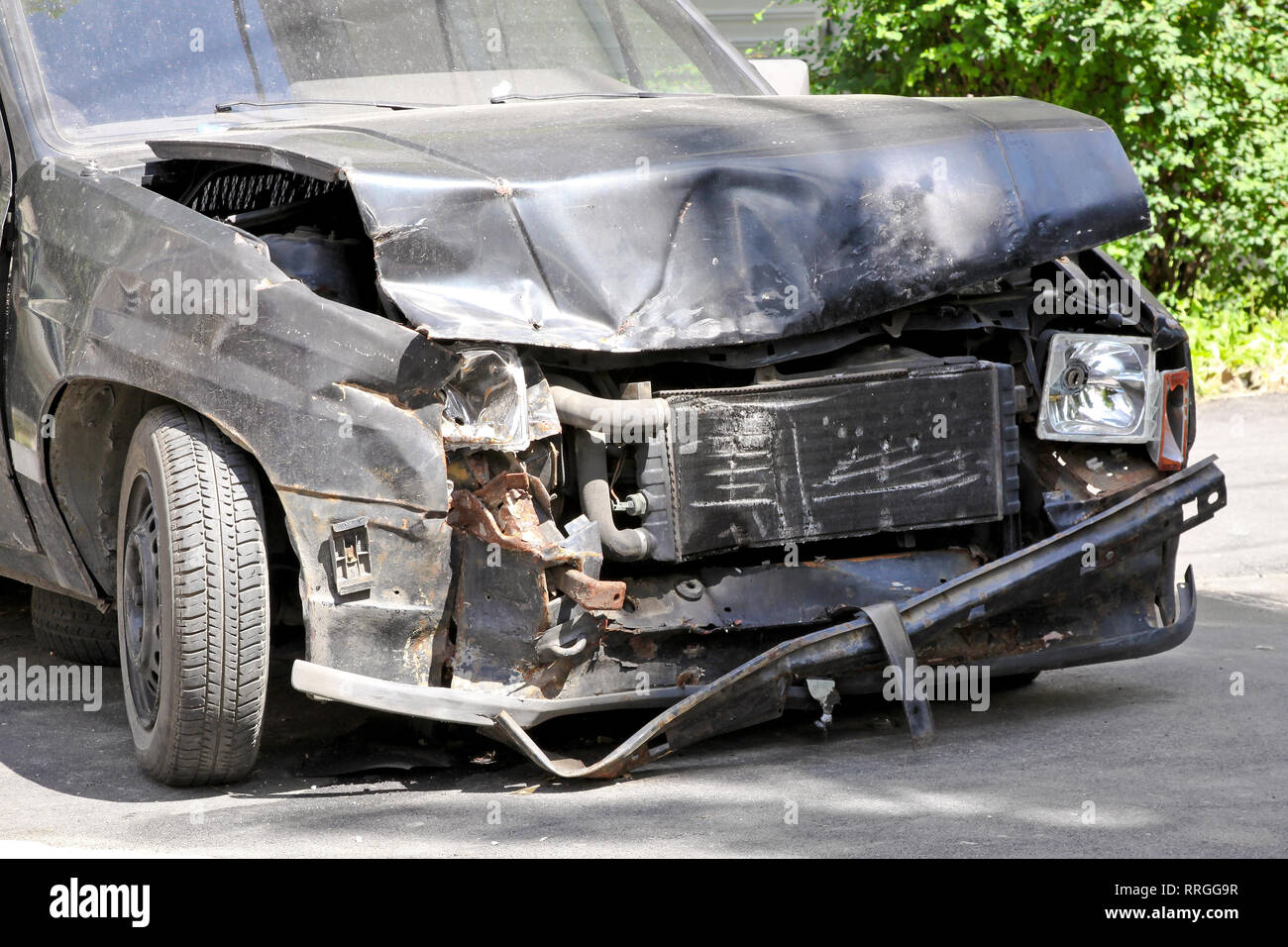 Serious traffic accident with car front collision Stock Photo - Alamy