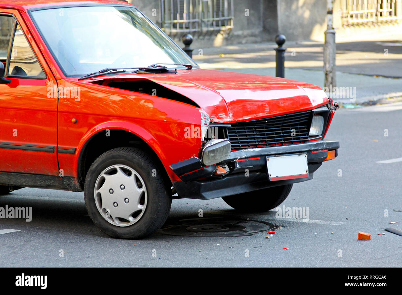 Damaged old red car after traffic accident Stock Photo - Alamy