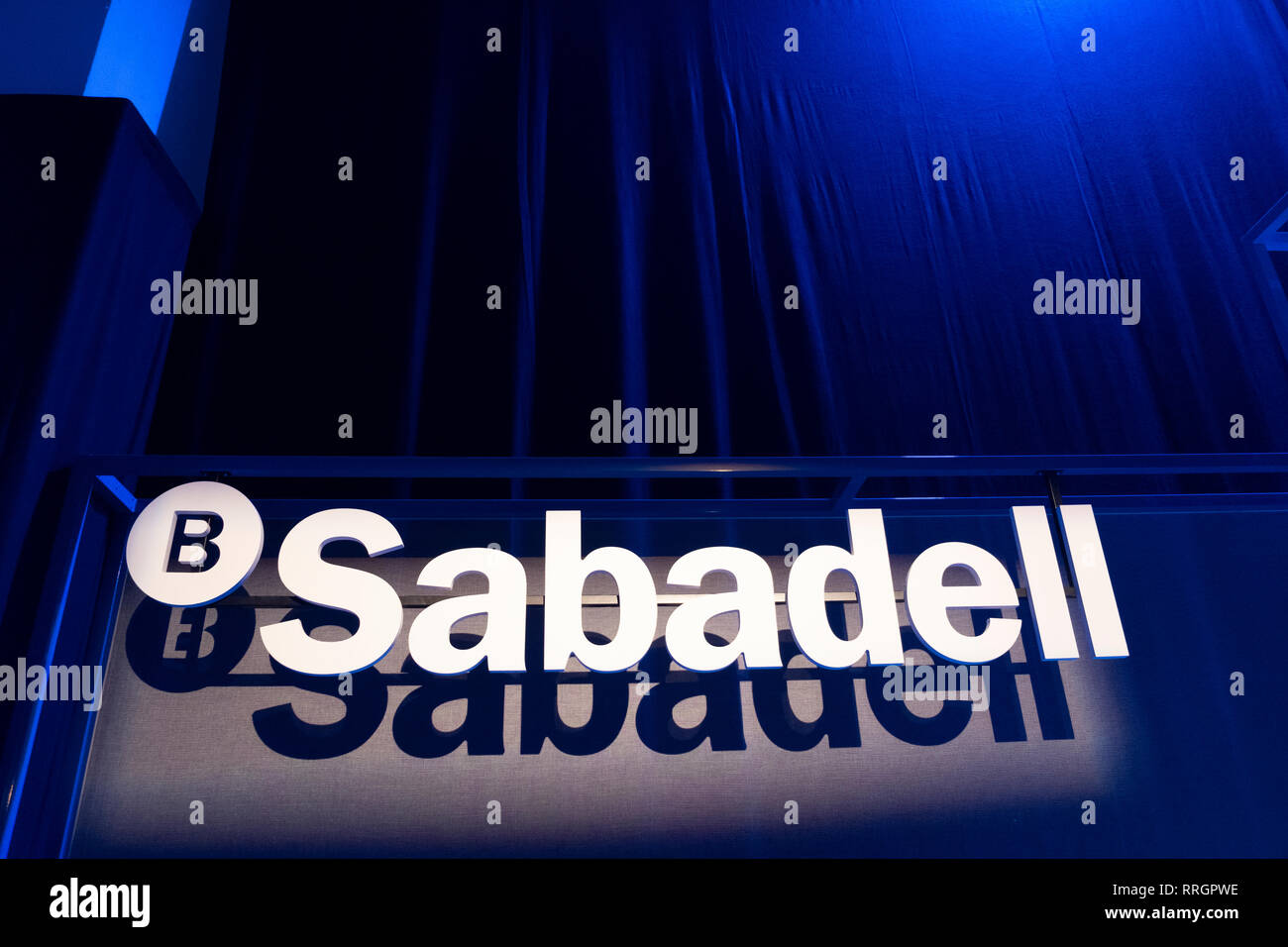 The logo of the Sabadell bank is seen during the 4YFN fair. In parallel ...