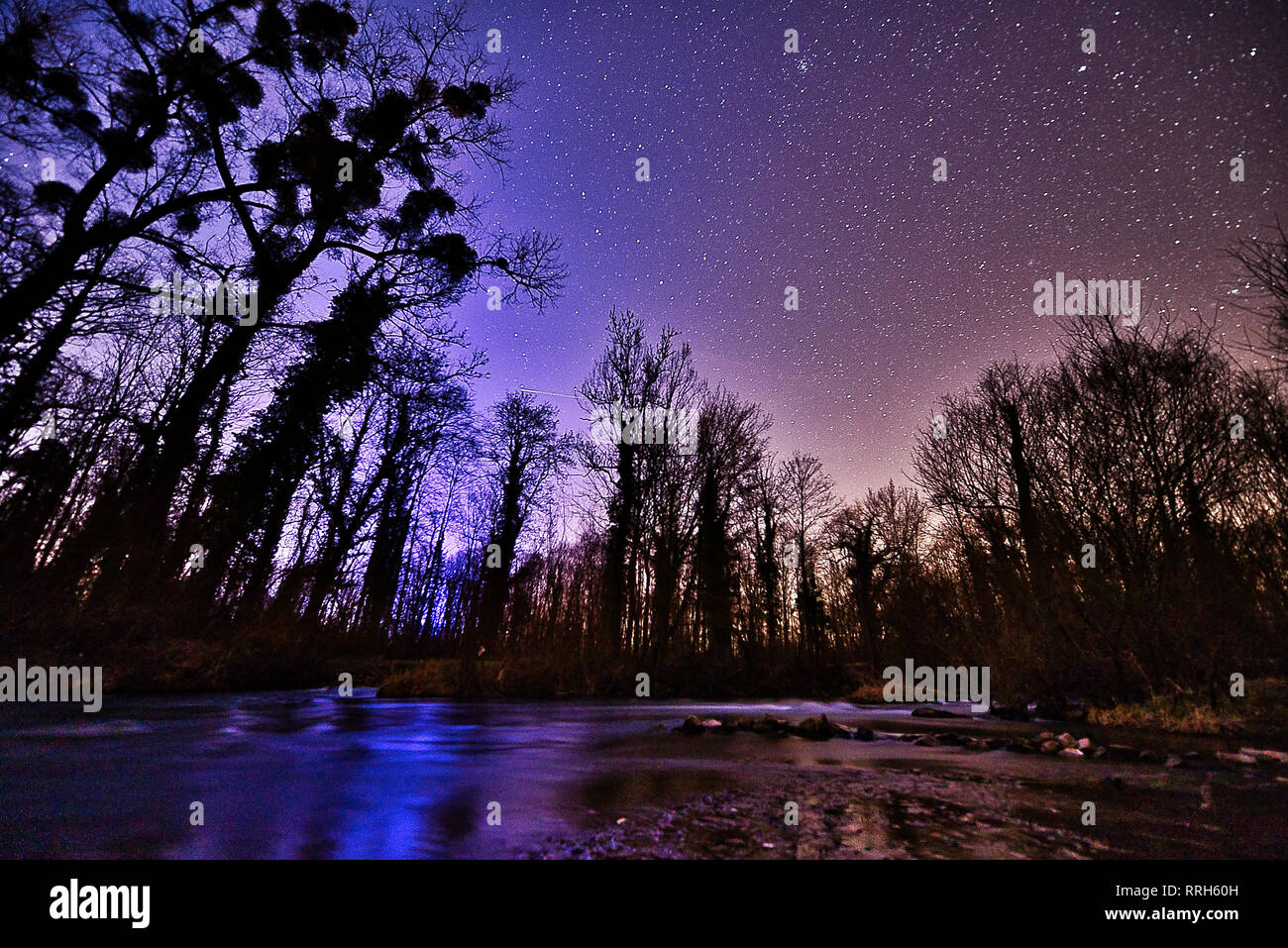 Night Sky Stars Forest River Stock Photo - Alamy