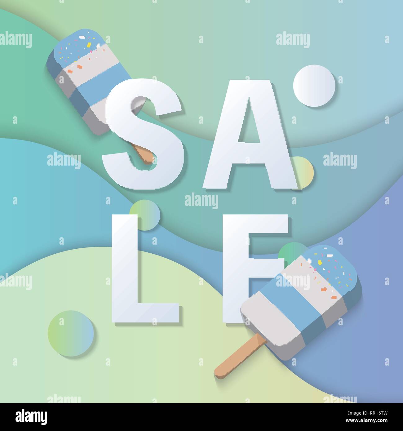 Summer sale banner template 3D pastel gradient colorful popsicle ice ...