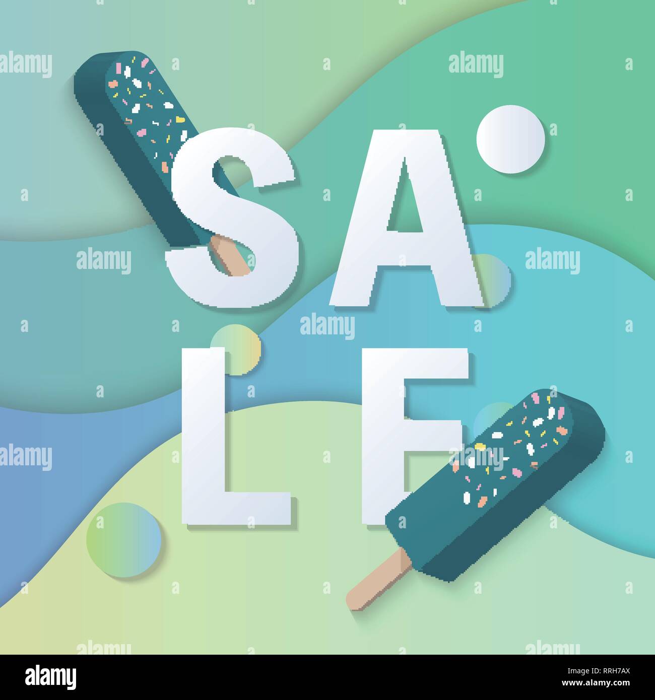 Summer sale banner template 3D pastel gradient colorful popsicle ice ...