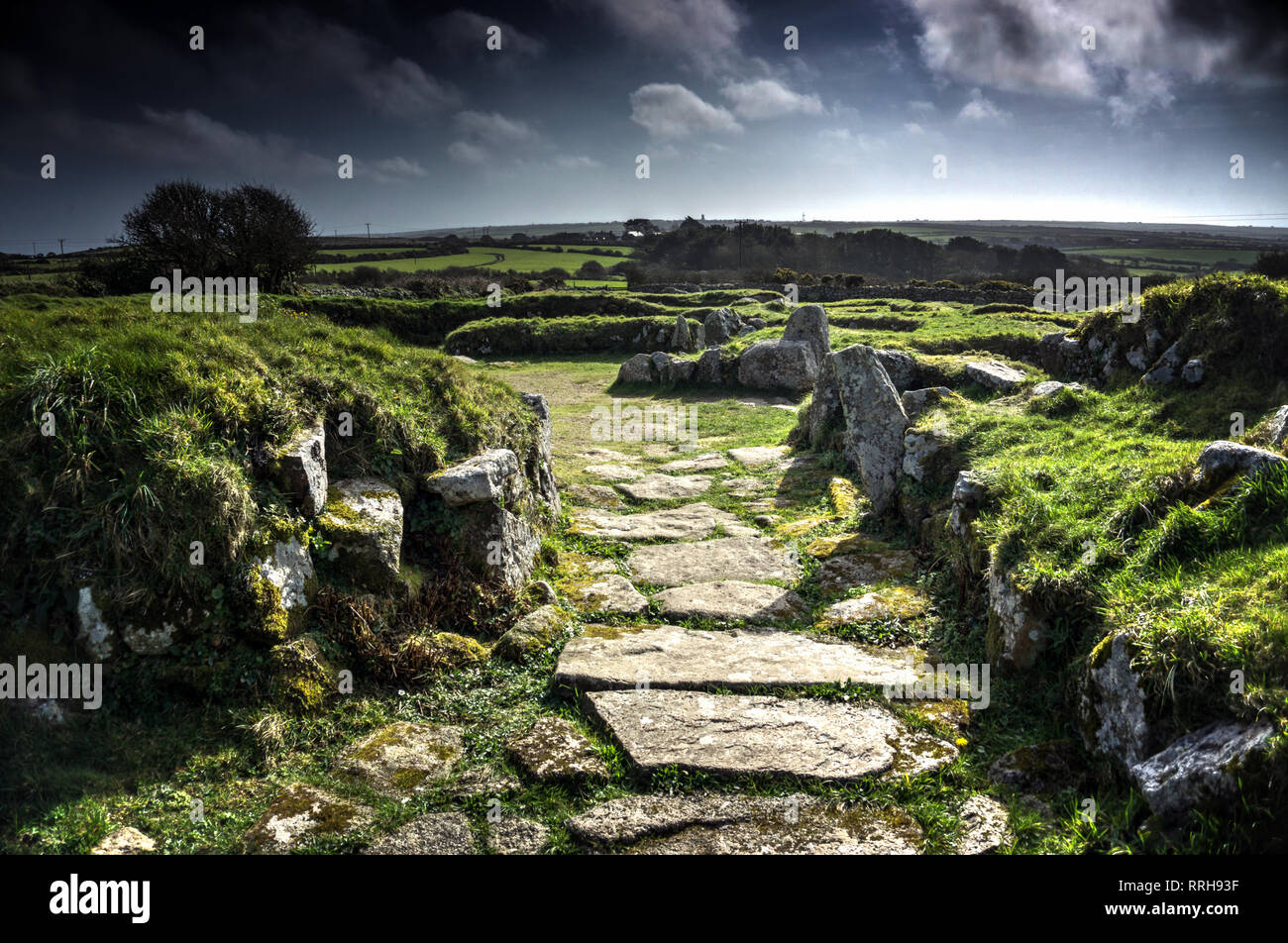 Carn Euny Iron Age Village, Sancreed, West Cornwall UK Stock Photo - Alamy
