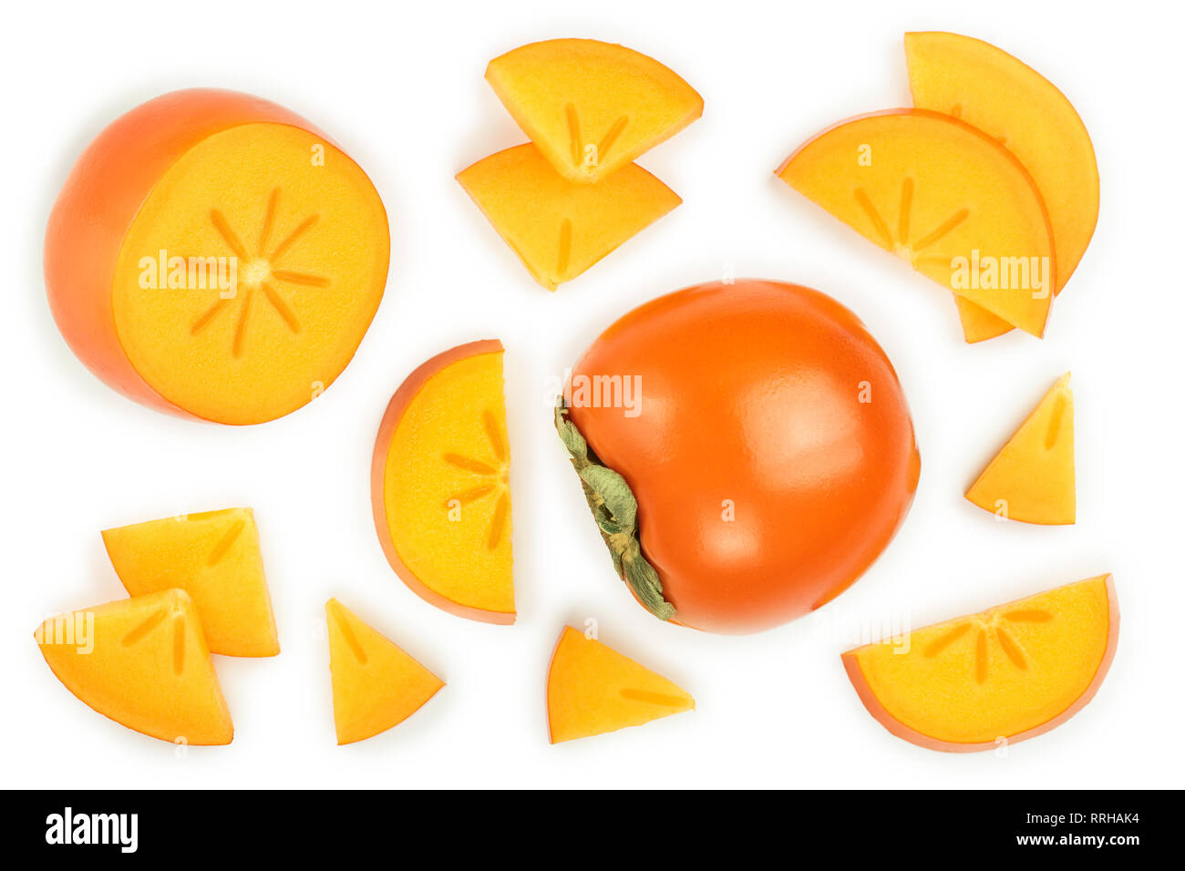 persimmon fruit isolated on white background. Top view. Flat lay ...