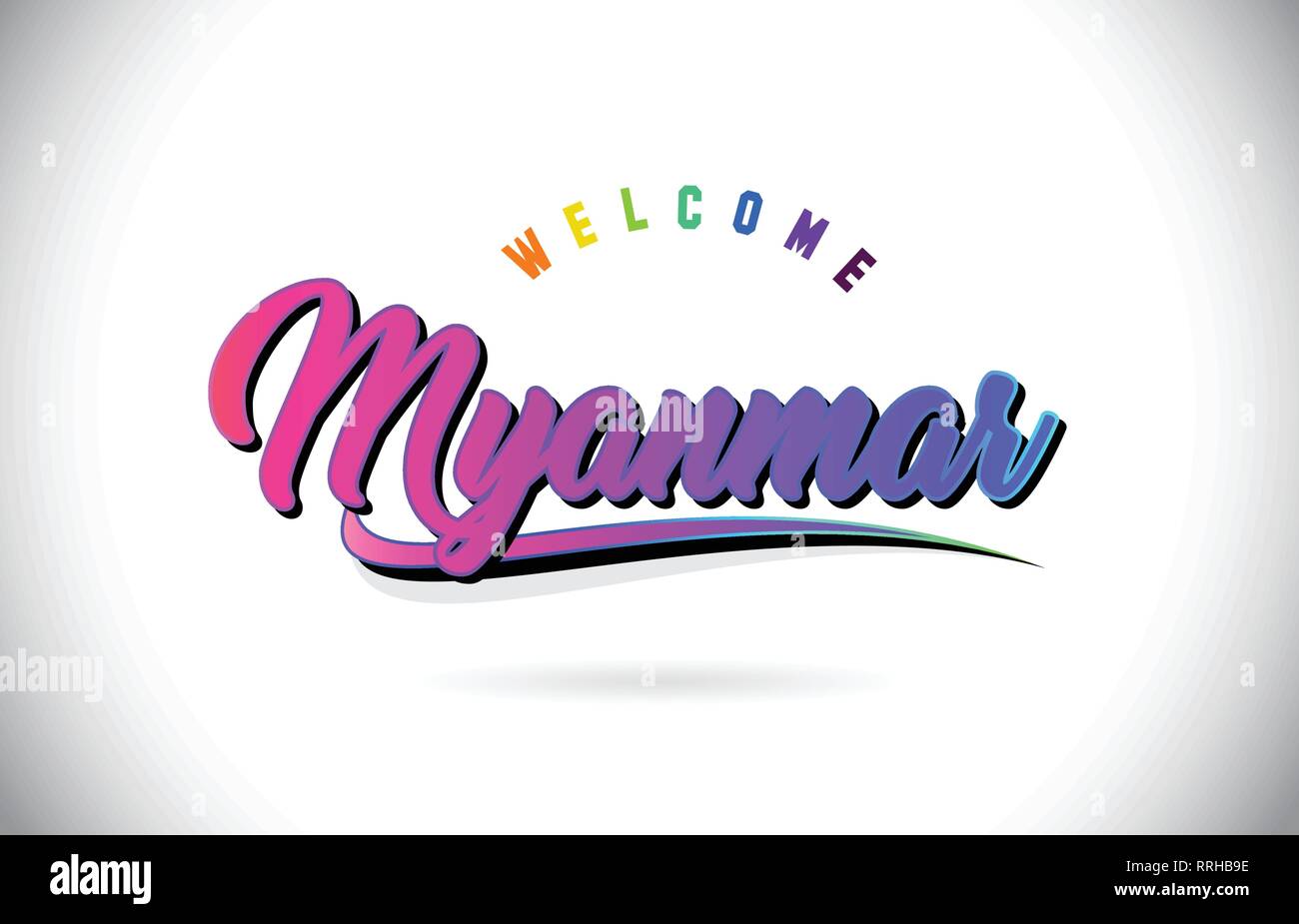 Myanmar Welcome To Word Text with Creative Purple Pink Handwritten Font ...