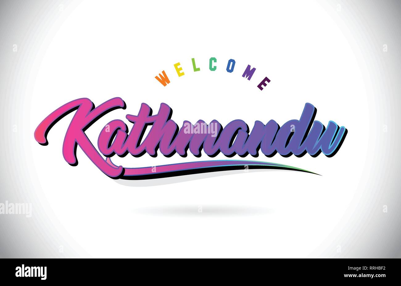 Kathmandu Welcome To Word Text with Creative Purple Pink Handwritten ...