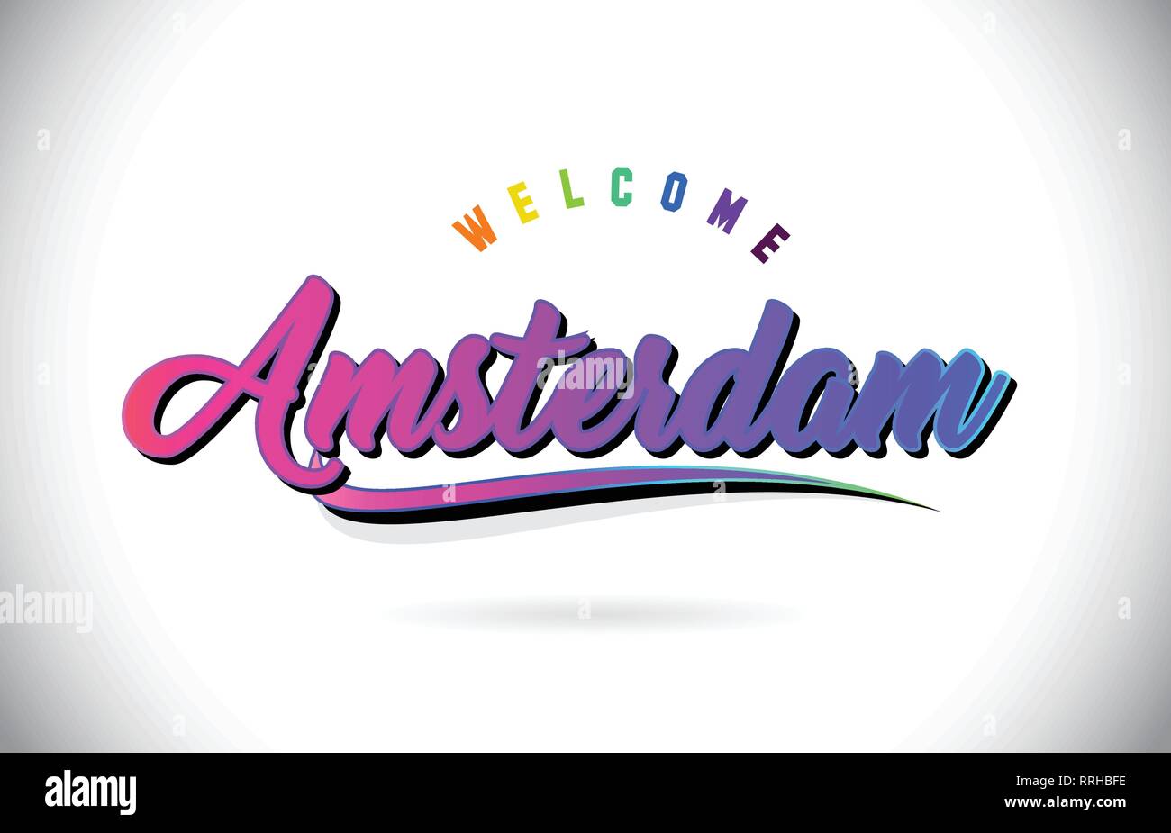Amsterdam Welcome To Word Text with Creative Purple Pink Handwritten ...