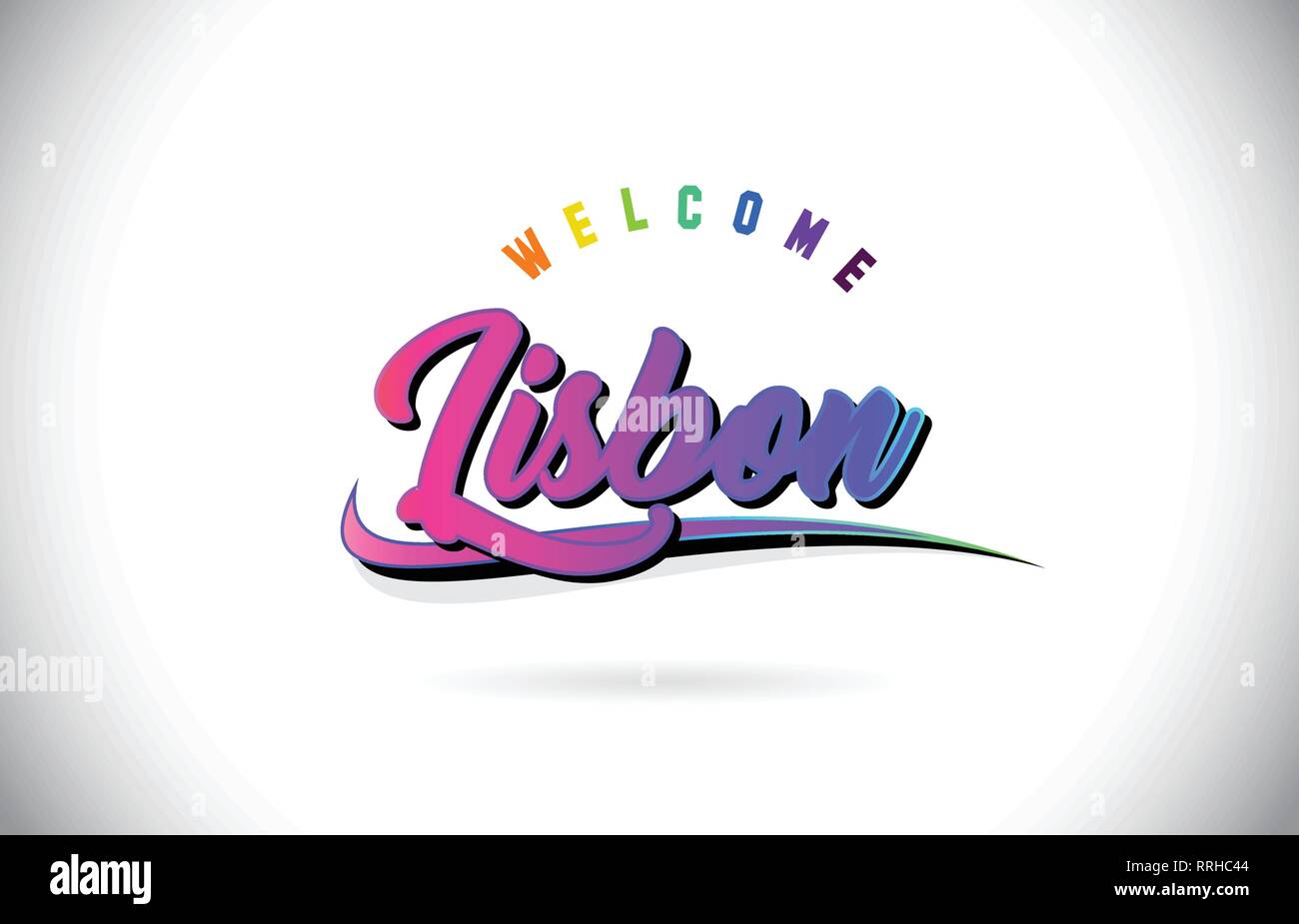 Lisbon Welcome To Word Text with Creative Purple Pink Handwritten Font ...