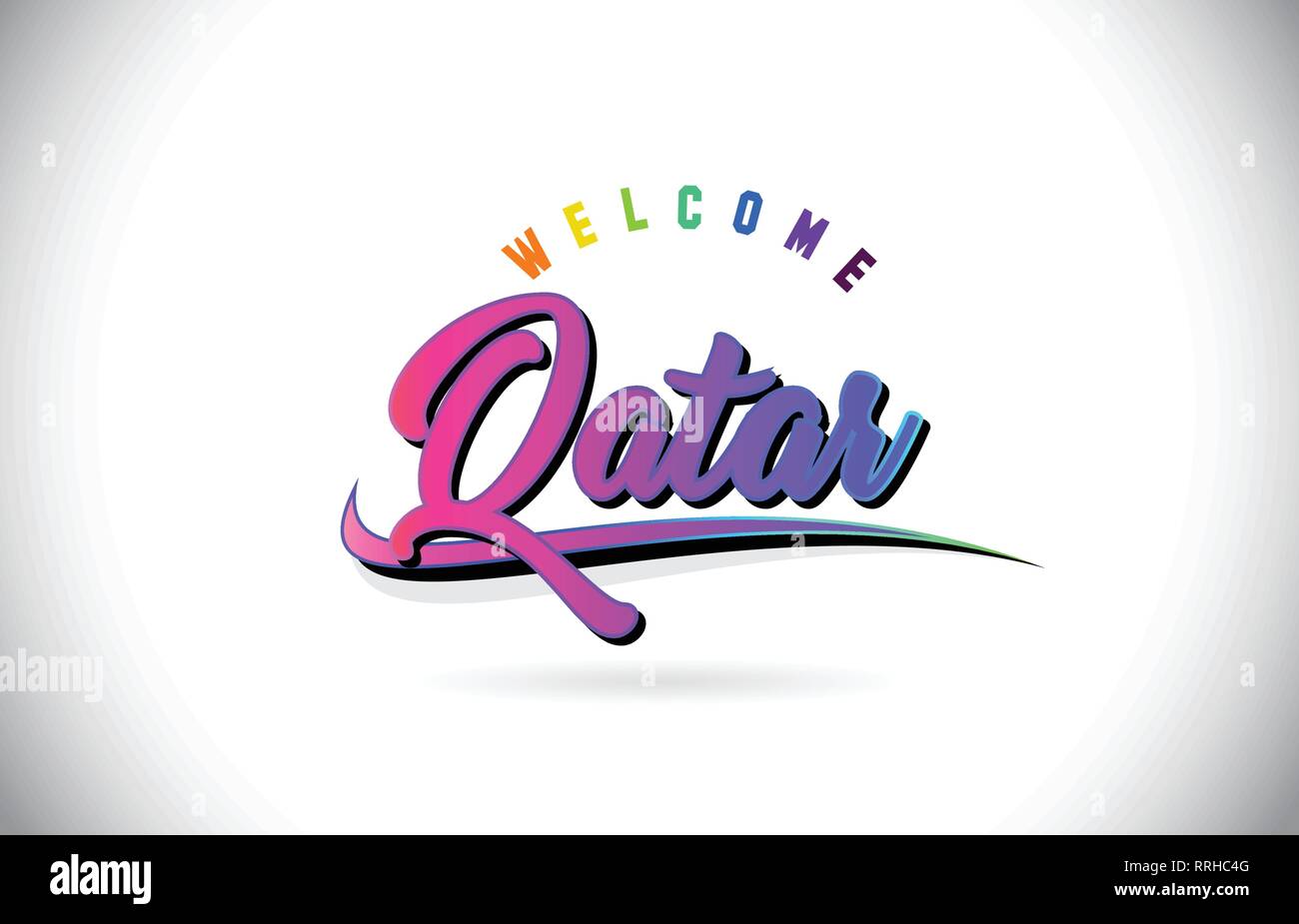 Qatar Welcome To Word Text with Creative Purple Pink Handwritten Font ...