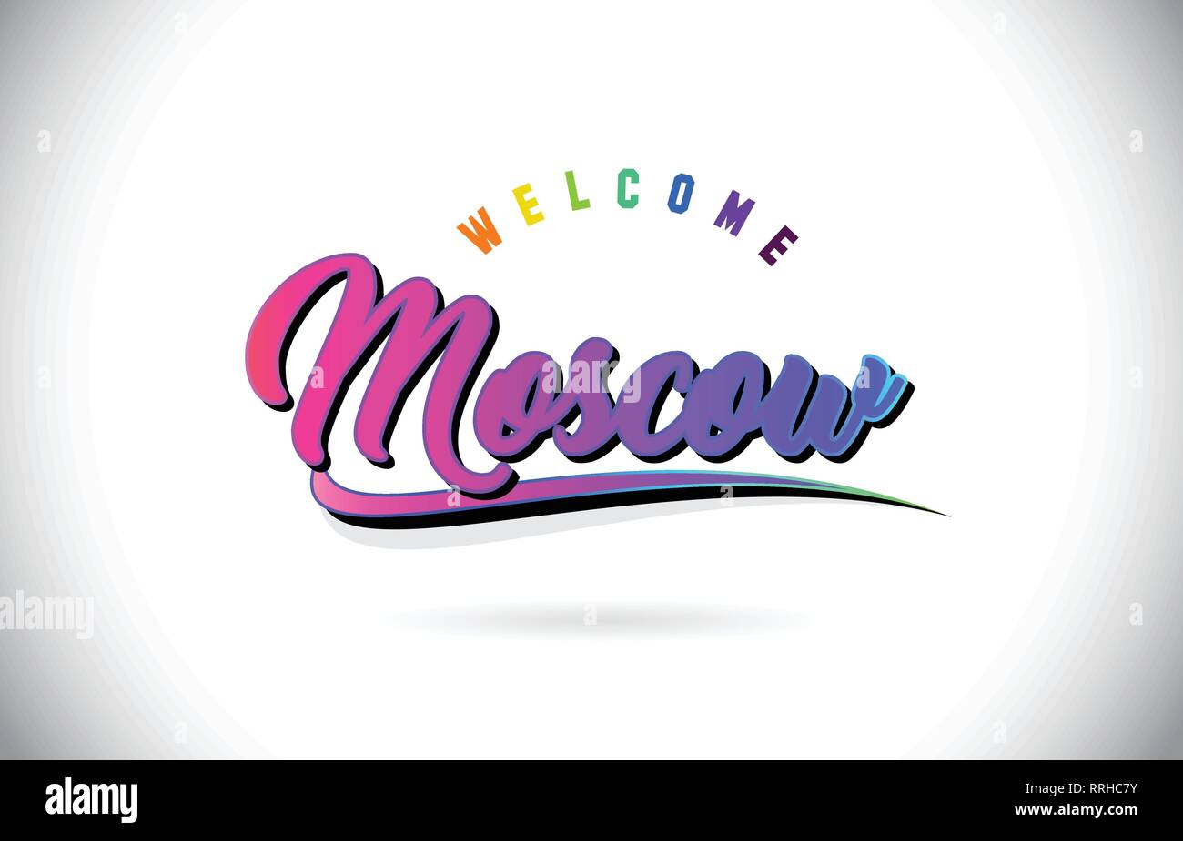 Moscow Welcome To Word Text with Creative Purple Pink Handwritten Font ...