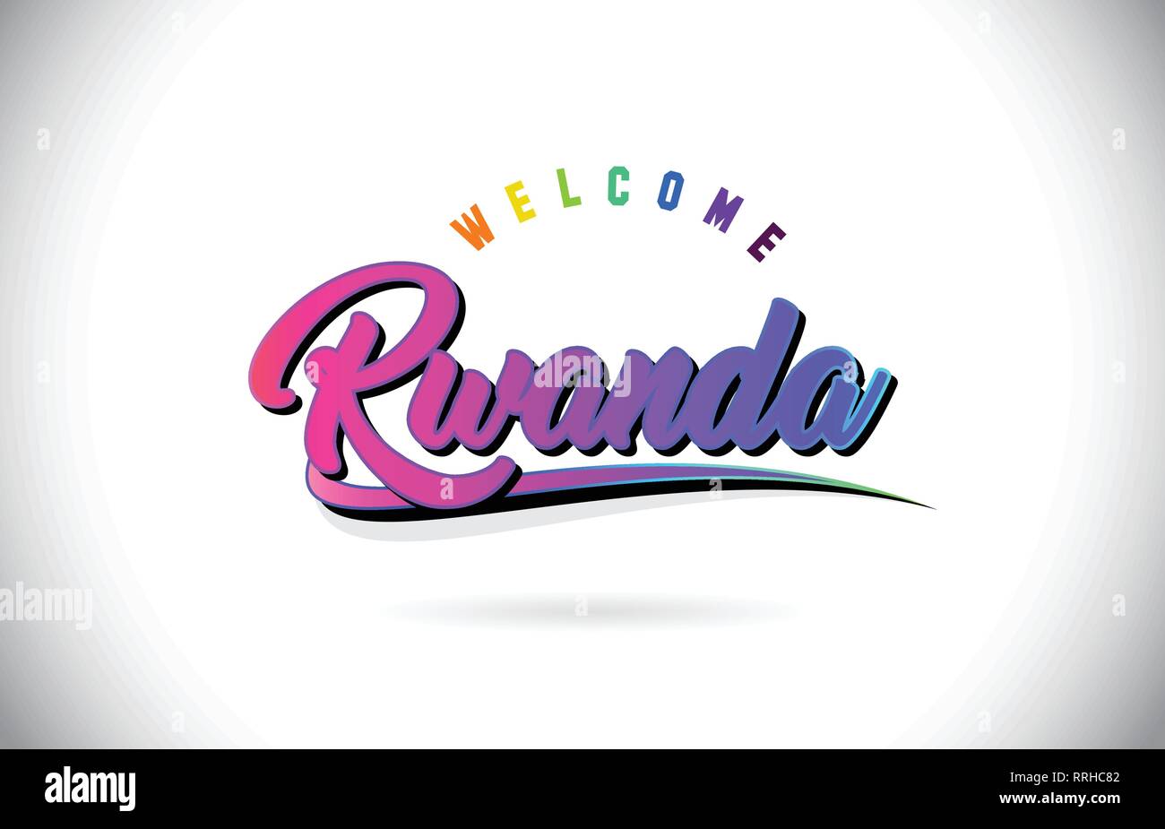 Rwanda Welcome To Word Text with Creative Purple Pink Handwritten Font ...