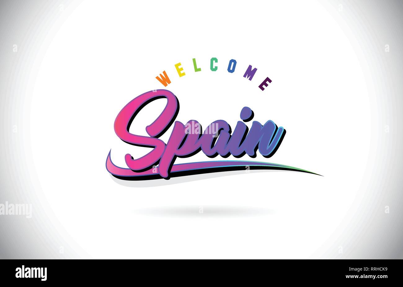 Spain Welcome To Word Text with Creative Purple Pink Handwritten Font ...