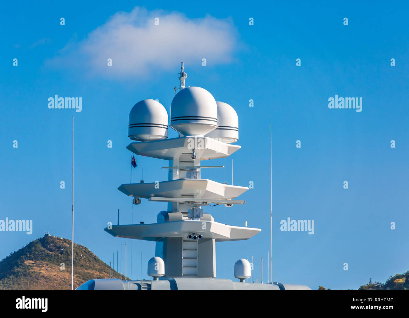 White Satellite Tower on a Luxury Yacht Stock Photo - Alamy