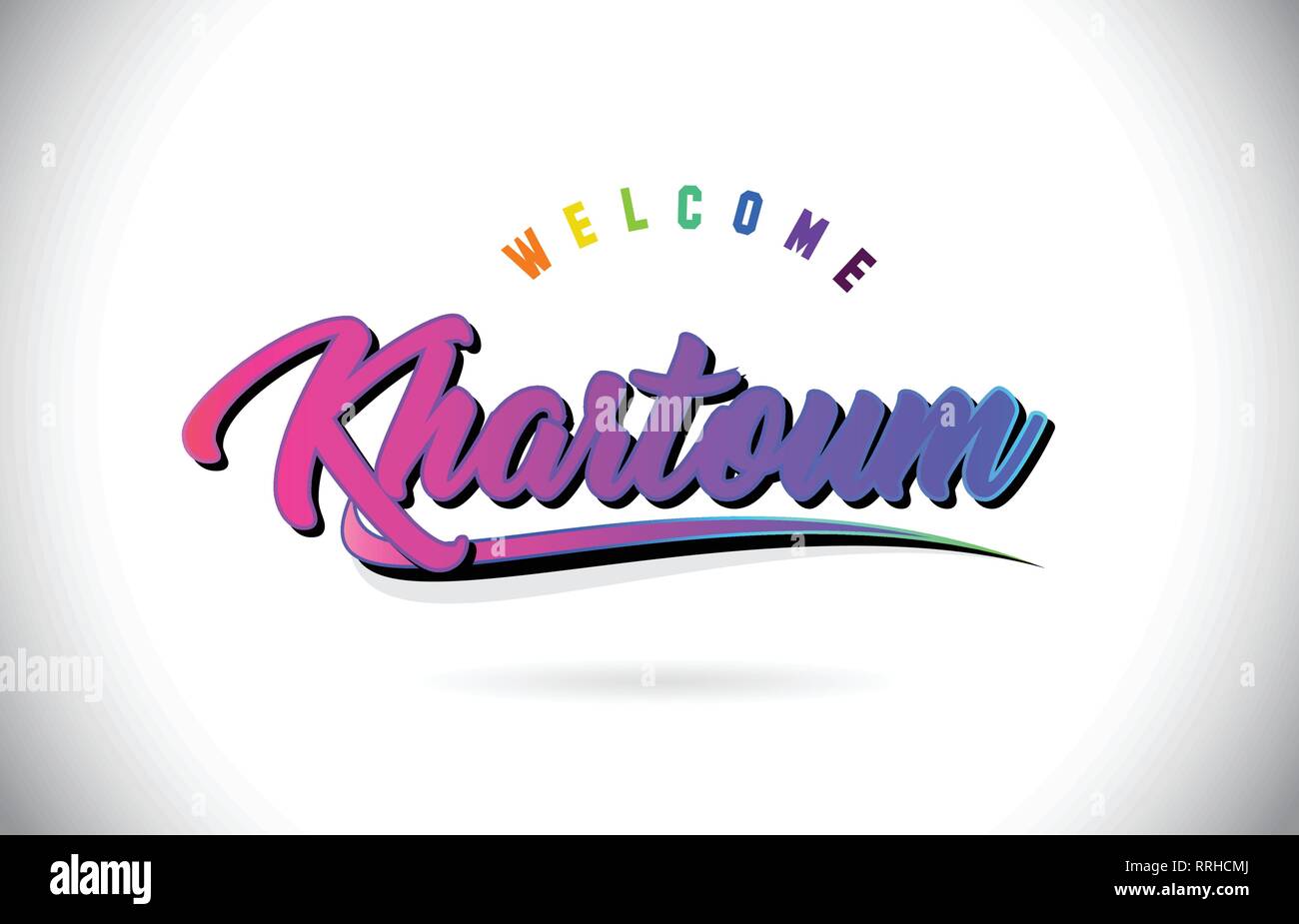 Khartoum Welcome To Word Text with Creative Purple Pink Handwritten ...
