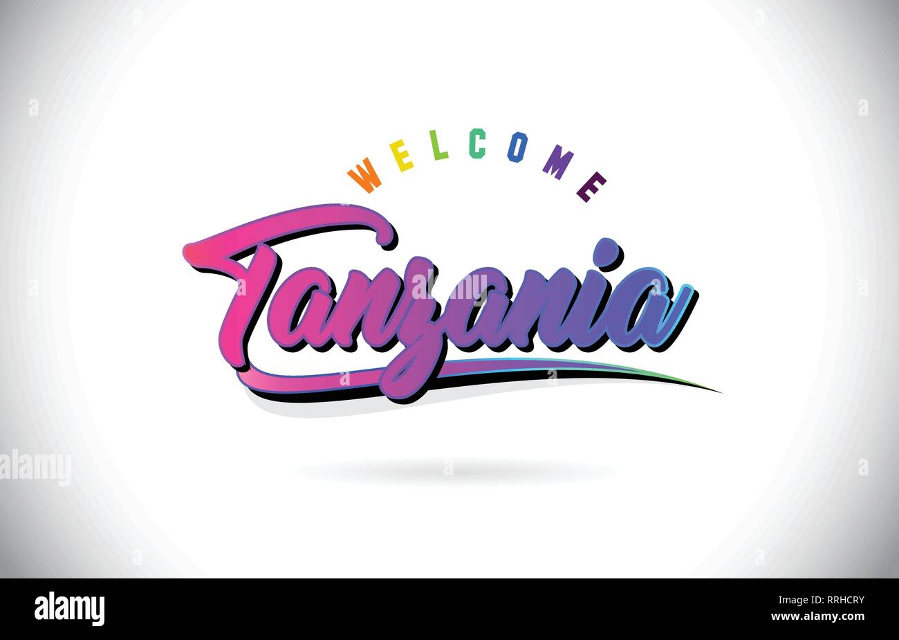 Tanzania Welcome To Word Text with Creative Purple Pink Handwritten ...