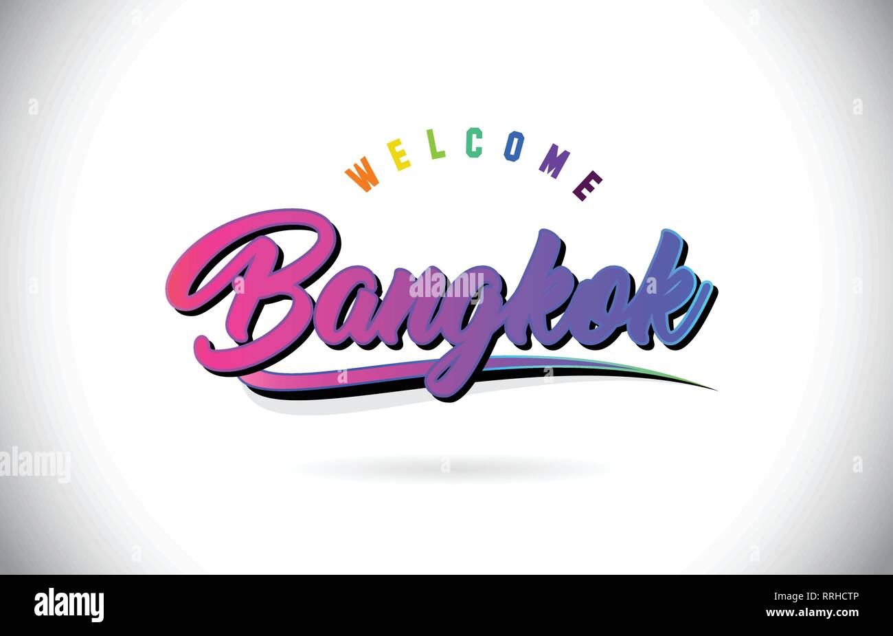 Bangkok Welcome To Word Text with Creative Purple Pink Handwritten Font ...