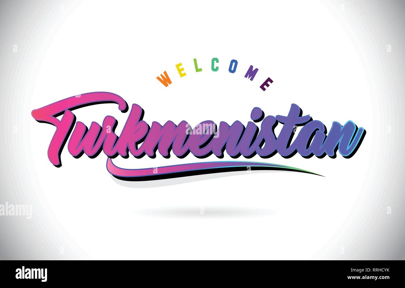 Turkmenistan Welcome To Word Text with Creative Purple Pink Handwritten ...