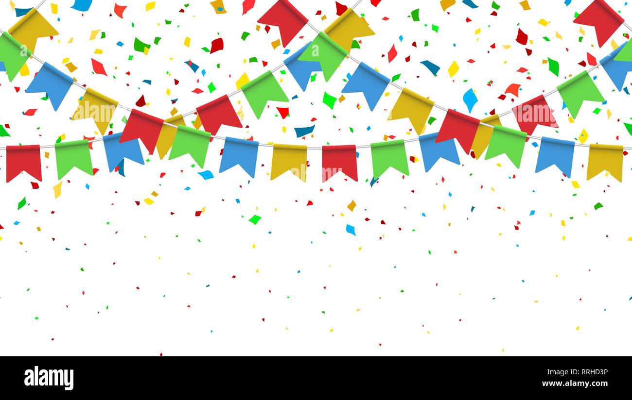 Seamless pattern colorful flags garland and confetti. Carnival garland ...