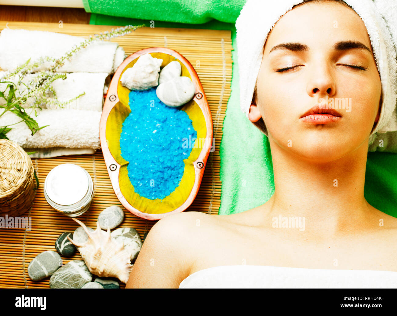 attractive lady getting spa treatment in salon, close up healthcare ...