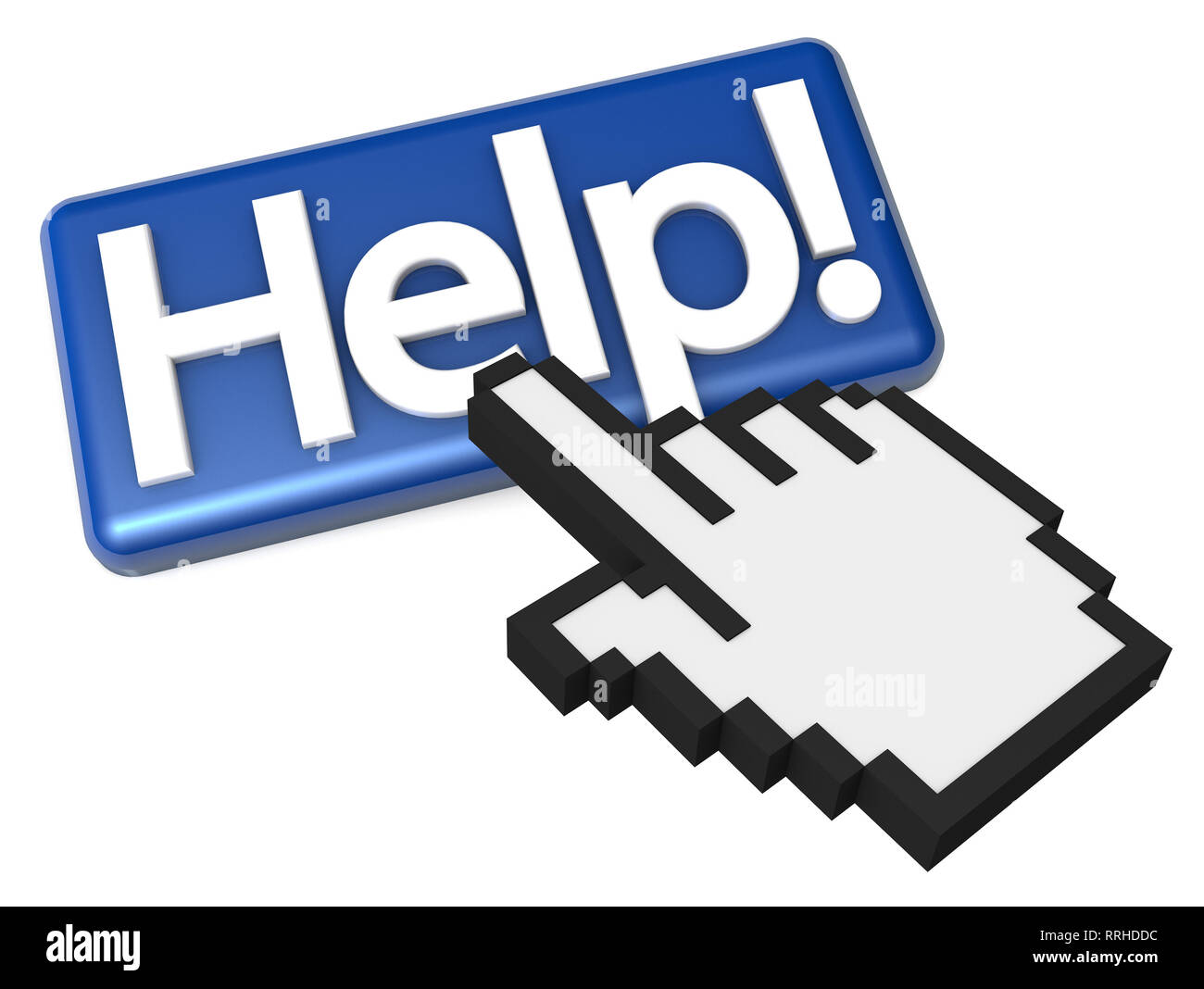 High resolution 3D illustration of a finger cursor clicking the help ...