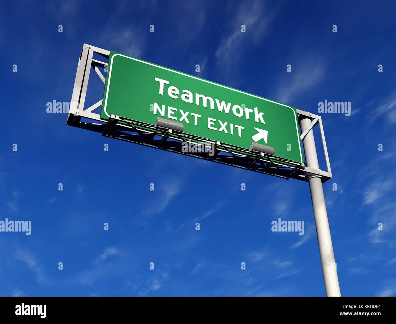 Super high resolution 3D render of freeway sign, next exit... Teamwork ...