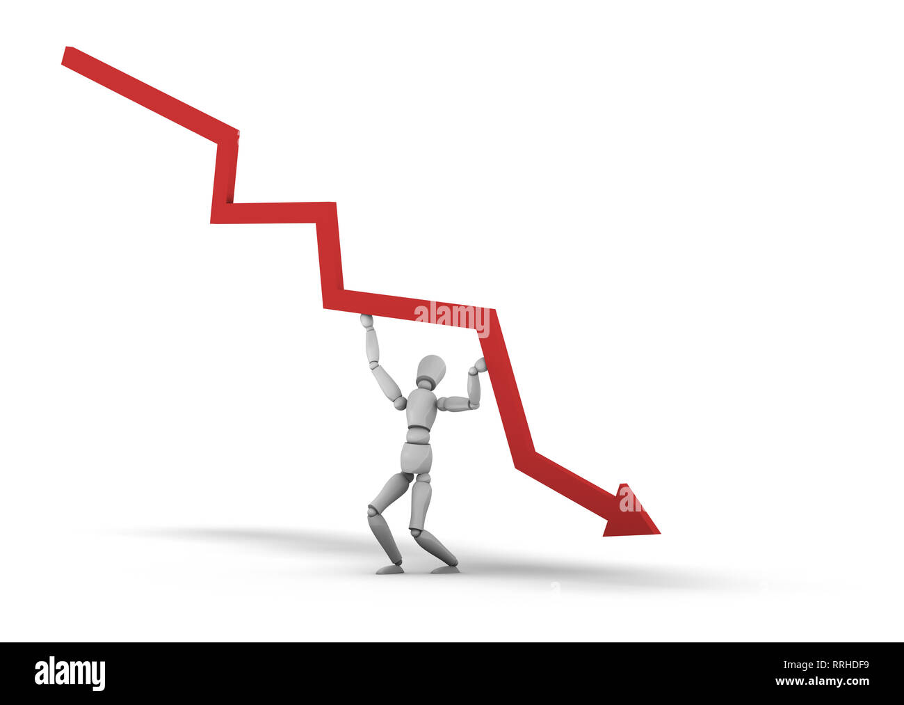 Person lifting descending line graph, 3D illustration isolated on white ...