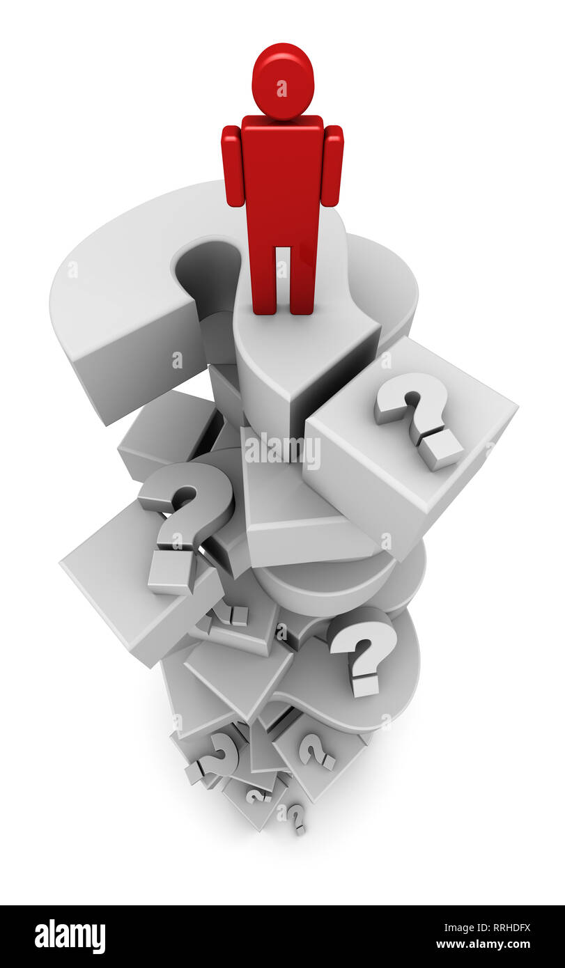 3D illustration of red icon person standing on top of a pile of ...