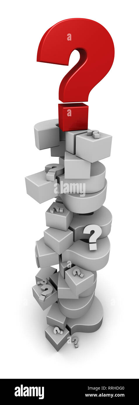 3D illustration of question marks in a tall pile. - 3D illustration ...