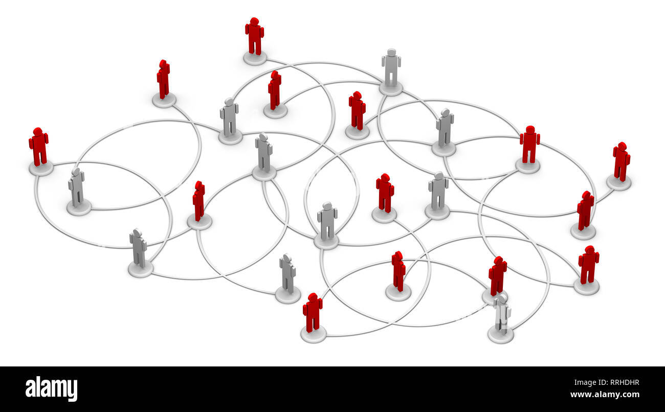 High resolution 3D illustration of people linked to a network Stock ...