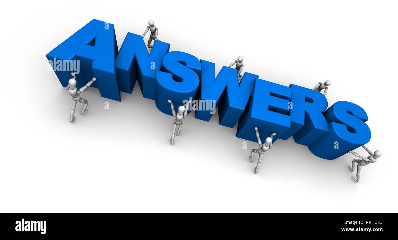 Team of People Making the Word Answers. 3D illustration isolated on ...