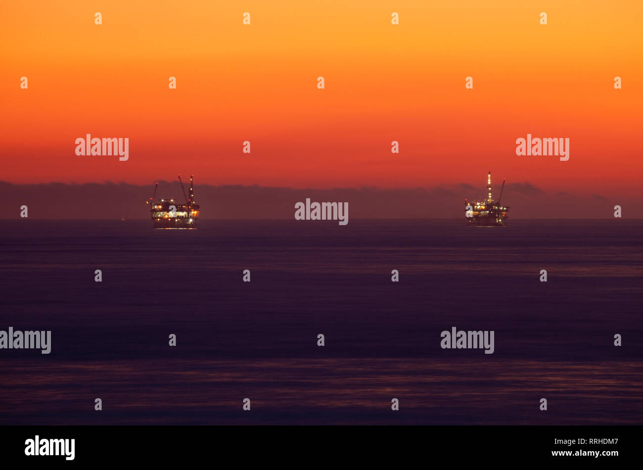 Two large Pacific Ocean oil rig drilling platforms off the southern ...