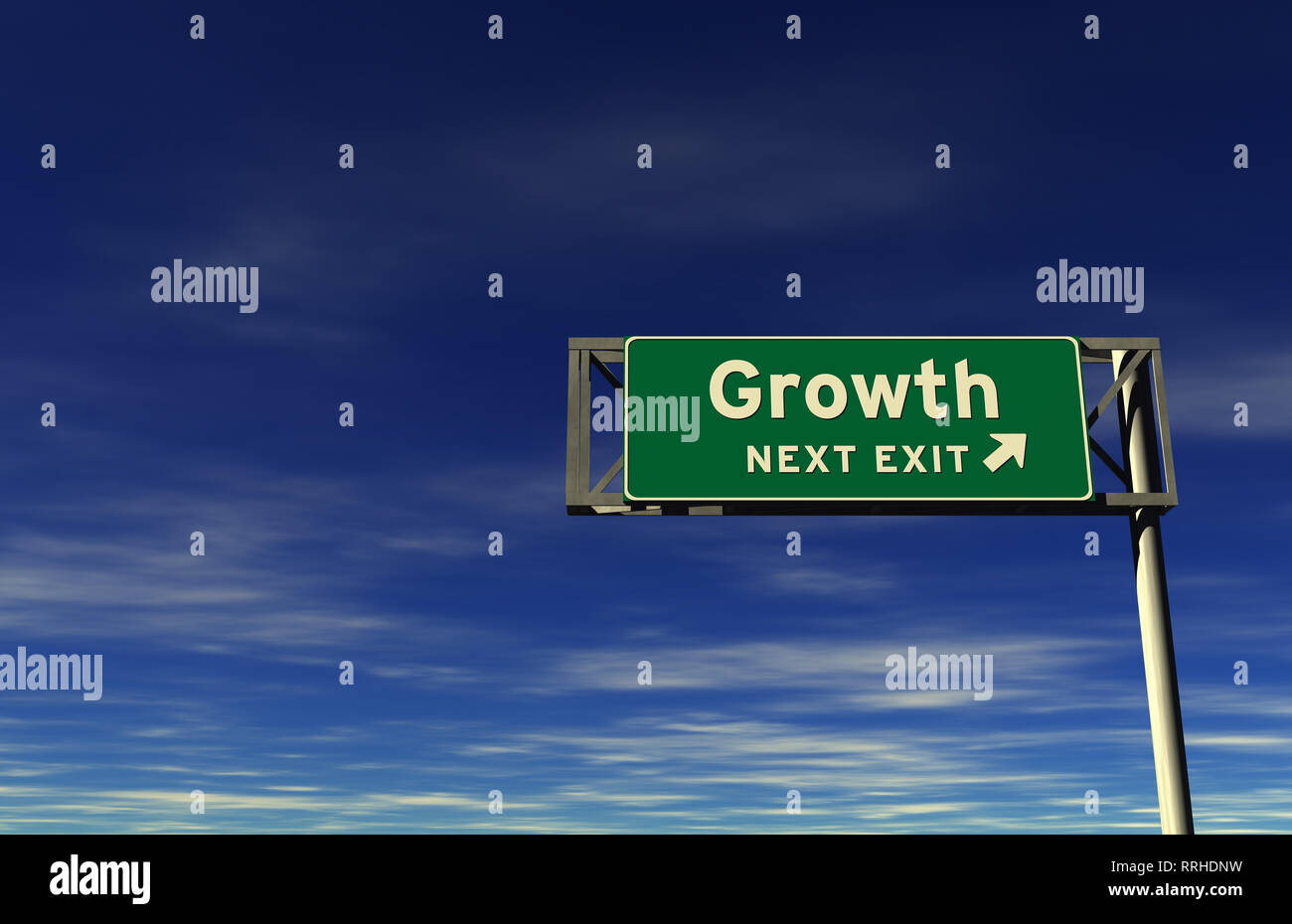 Super high resolution 3D render of freeway sign, next exit... Growth ...