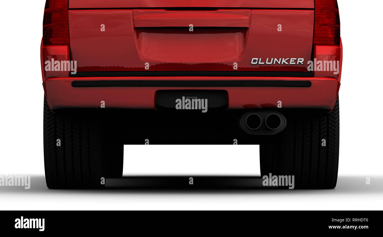 Clunker Emblem on SUV - 3D illustration isolated on white background ...