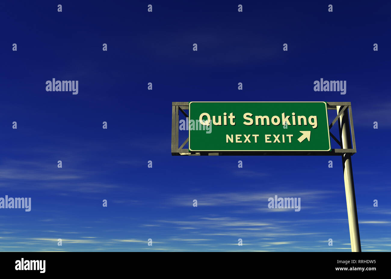 Quit Smoking - Freeway Exit Sign. 3D illustration isolated on sky ...