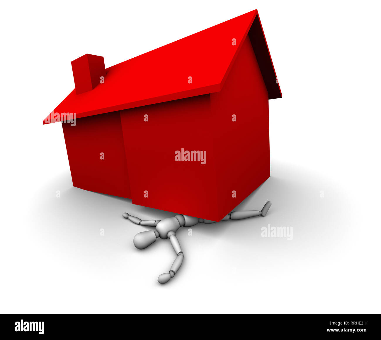 High resolution 3D illustration of mannequin trapped under red house ...