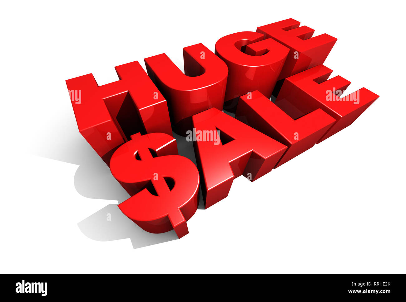 Bright red 3D HUGE $ALE text. 3D illustration isolated on white ...