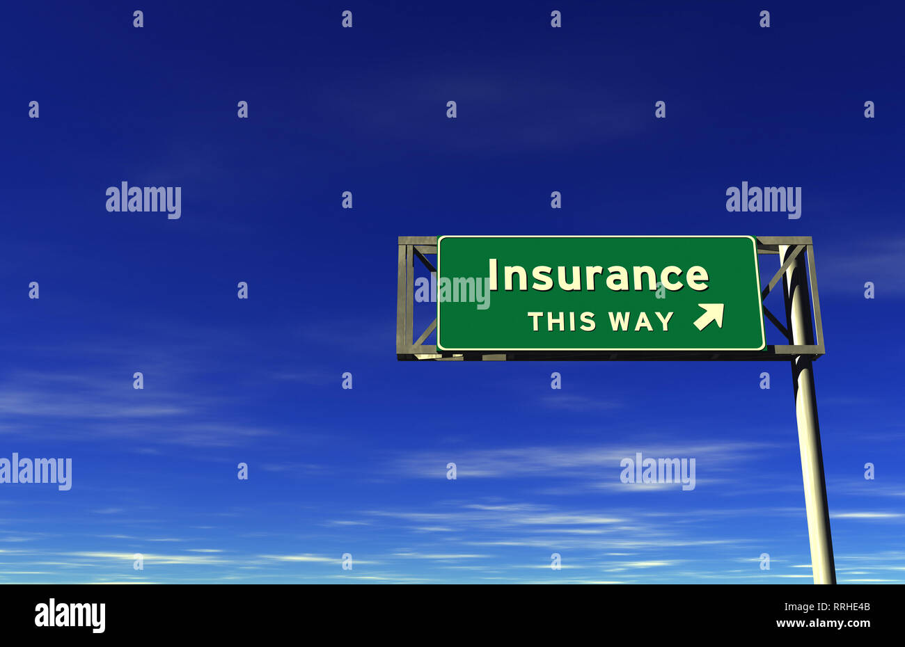 Insurance Freeway Exit Sign 3D. 3D illustration on sky background Stock ...