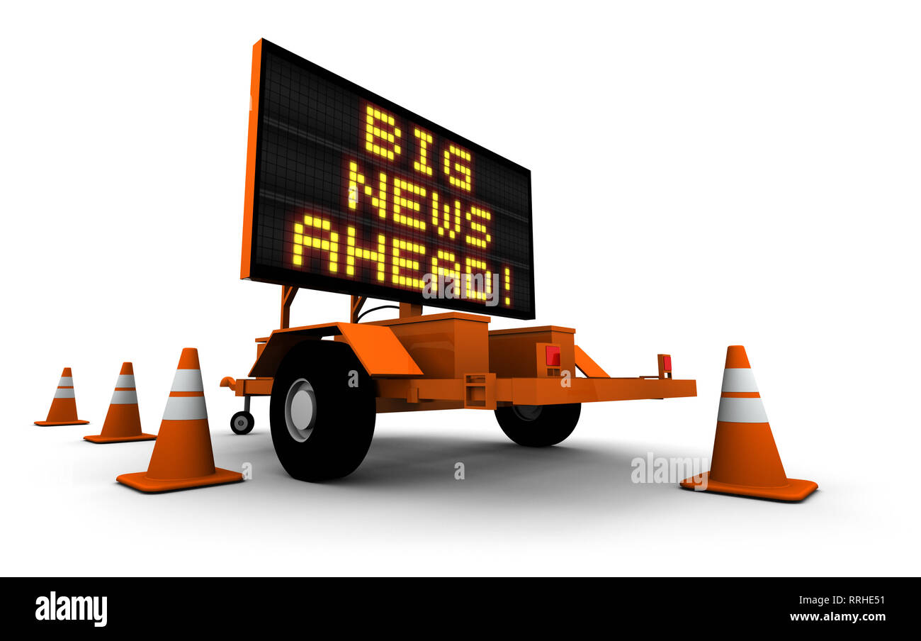 Big News! - Construction Sign Message. 3D illustration isolated on ...
