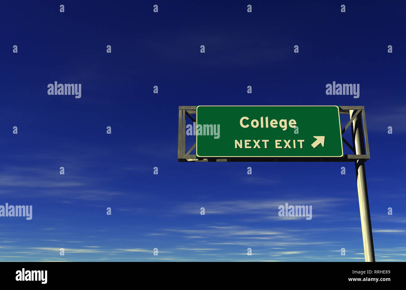 Super high resolution 3D render of freeway sign, next exit... College ...