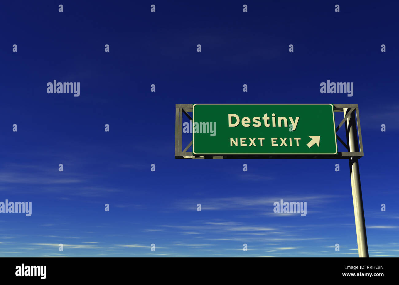 Super high resolution 3D render of freeway sign, next exit... Destiny ...