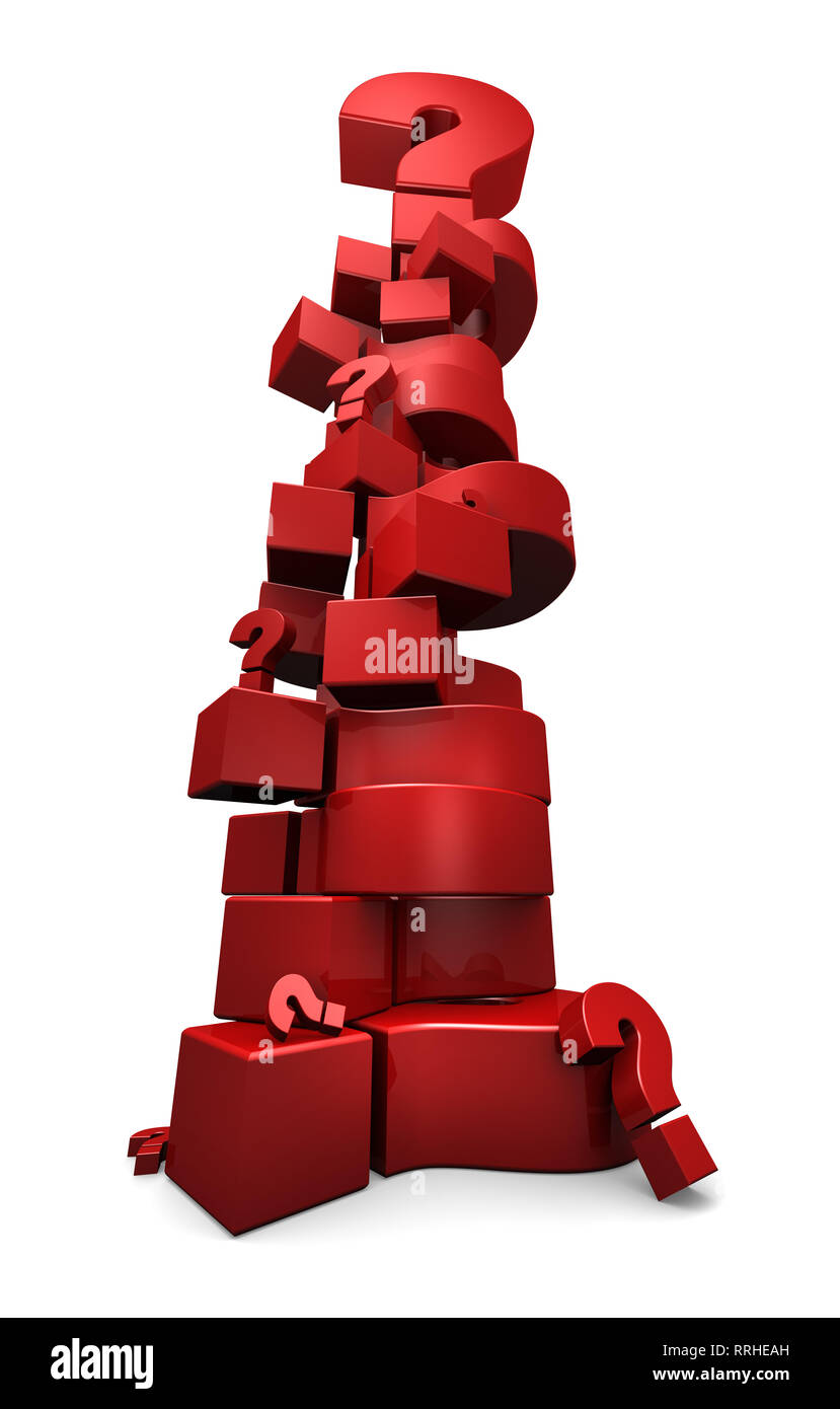 3D render of a stack of red question marks. 3D illustration isolated on ...