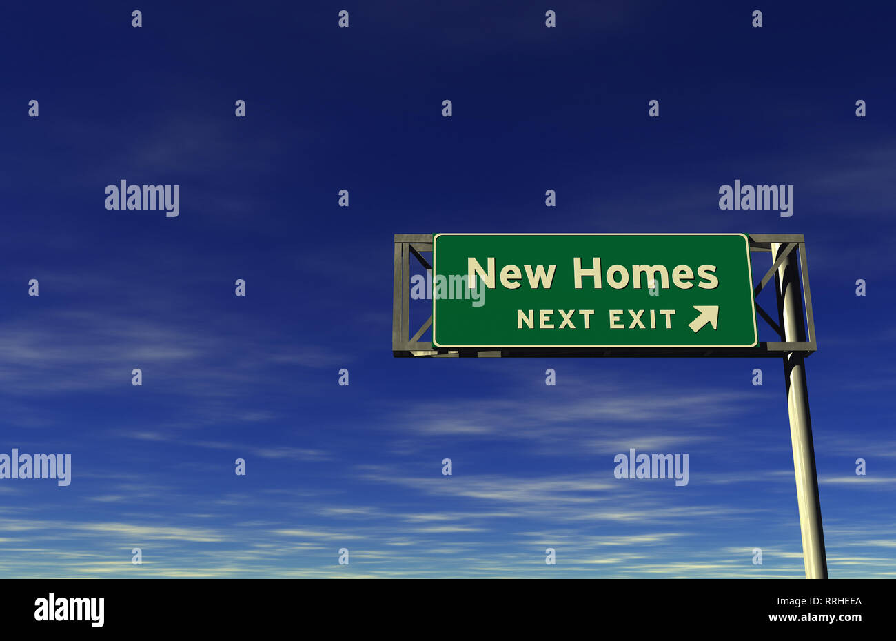 Super high resolution 3D render of freeway sign, next exit... New Homes ...